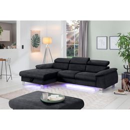 COTTA Ecksofa &raquo;Komaris L-Form, B: 244 cm&laquo; mit Kopfteilverstellung, optional Bettfunktion, Bettkasten & Licht grau Microfaser PRIMABELLE (100% 