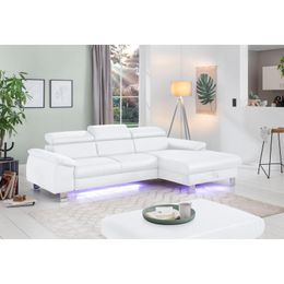 COTTA Ecksofa »Komaris L-Form, B: 244 cm« mit Kopfteilverstellung, optional Bettfunktion, Bettkasten & Licht weiß