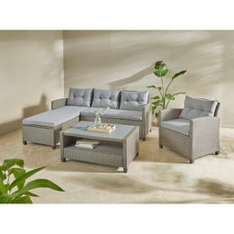 Konifera Gartenlounge-Set »Cordoba« Set, 2x Bank, 1x Sessel, 1x Tisch 90x55x43cm, inkl. Auflagen, 11 Stk. tlg. Polyratten, Stahl, Tischplatte aus...