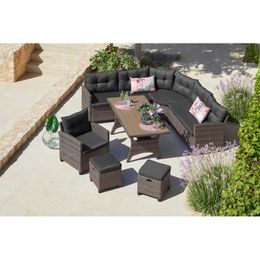 Konifera Gartenlounge-Set »Keros Premium« Set, 2x 2er Sofa, 1x Ecke, 1x Sessel, 2x Hocker, 1x Tisch 145x75x67, 5cm, 20 Stk. tlg. Ecklounge,...