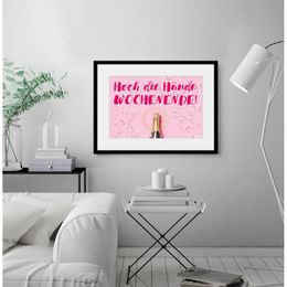 queence Bild &raquo;HOCH DIE H&Auml;NDE WOCHENENDE!&laquo; Fashion Humor Mode Motivationsbilder Spr&uuml;che & Texte Wein 1 Stk. tlg. HD Premium Poster-Druck inkl. 