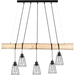 Spot-Light SPOT LIGHT Pendelleuchte &raquo;TRABO LONG&laquo; E27 H&auml;ngeleuchte, mit Massivholzbalken &Oslash; 8-12 cm, Naturprodukt, K&uuml;rzbar holz hell / schwarz