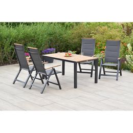 Merxx Garten-Essgruppe »»Verona«« Set, 5-fach verstellbare Rückenlehne, gepolsterte Sitz- und Rückenfläche, 5 Stk. tlg. Tisch: LxB: 150x90 cm grau...