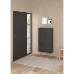 Andas Schuhschrank &raquo;Bodo, Schuhkipper, Schuhregal,&laquo; Breite 70 cm,ca. 18 Paar Schuhe, 3 Klappen, Beine, Griffe Massivholz grau Spanplatte