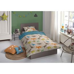 Good Morning Kinderbettw&auml;sche &raquo;Ross&laquo; 2 Stk. tlg. Baumwolle, 135x200, Rei&szlig;verschluss, Wendeoptik, Kind, Junge, Dino sand/multi/blau Obermaterial:...