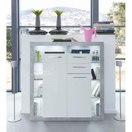 Inosign Highboard »Gwendolyn« 1 Stk. tlg. Moderner Wohnzimmerschrank mit vielen Ablagen - (B/T/H) 121/40/128 cm Stone + Weiß Melamin/Weiß...