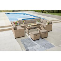 Konifera Gartenlounge-Set »Rotterdam« Set, 3x 3er Sofa, 2x Hocker, 1x Tisch 120x82x67cm, inkl. Auflagen, 20 Stk. tlg. Polyrattan, Stahl,...