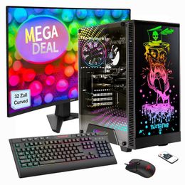 GAMEMAX PC-Komplettsystem »MegaDeal Multimedia-PC-Set« 32 ′′ AMD Ryzen 5 16 GB RAM 1.000 GB SSD Windows 11 + MSI MAG 32C6 Curved Monitor, 80cm (32")..