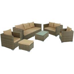 Garden Pleasure Gartenlounge-Set »MURCIA« 14 Stk. tlg. mit bequemer Polsterung Cappuccinobraun/cremebeige + braun + braun