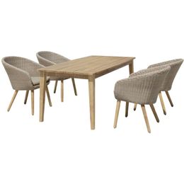 Garden Pleasure Garten-Essgruppe »OAKLAND« 5 Stk. tlg. robustes Tischdesign braun/kardamom/taupe + taupe + braun