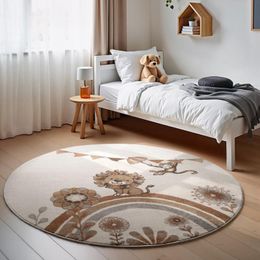 Villeroy & Boch VILLEROY & BOCH Kinderteppich »Roar like a Lion« rund 9 mm Höhe Spielteppich weich, Kinderzimmer, Boho Kids Spielunterlage, Tieremotiv Creme,...