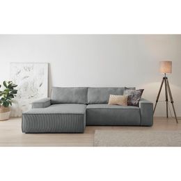 Home Affaire Ecksofa »SHERWOOD Schlafsofa 267 cm, L-Form, « Schlaffunktion mit Bettkasten (210x136 cm), Cord, Vintage, Samtvelours dunkelgrau