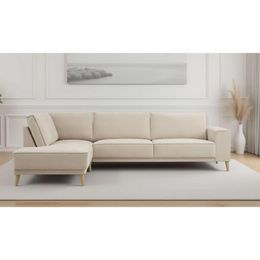 OTTO HOME Ecksofa »Oland Skandi, weicher Chenille-Stoff« L-Form, 289 cm, Wellenunterfederung, Skandi-Design, Massivholzfüße beige 100% Polyester