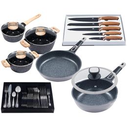 King Pfannen-Set »Moonscape« Aluminiumguss Set, 11 Stk. tlg. Induktion, (Töpfe+Glasdeckel, Pfannen+Deckel, Messer, Besteckset) grau 0
