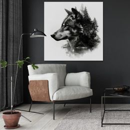 queence Acrylglasbild &raquo;Fotomaipulation Wolf&laquo; Baumbilder B&auml;ume Gesicht Kunst Landschaft Natur Schwarz-Wei&szlig; Wald Waldbilder Wildtiere Wolfbilder W&ouml;lfe 