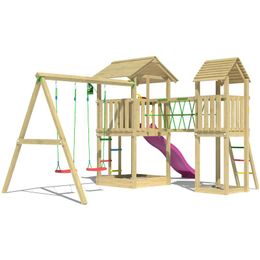 Jungle Gym Spielturm »Nova« Spielanlage mit 2 Türmen, Schaukel und Rutsche mit Wasseranschluss fuchsia