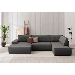 Home Affaire Wohnlandschaft »SHERWOOD 329 cm, U-Form, Schlafsofa, « Schlaffunktion m. Bettkasten (194x139 cm), Cord, Vintage, Samtvelours Anthrazit