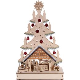 MyFlair MÖBEL & ACCESSOIRES LED Schwibbogen 1 Stk. aus Holz, mit Weihnachtskugeln geschmückt, Höhe ca. 49 cm natur B/H/T: 29 cm x 49,5 cm x 10 cm