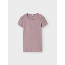 name it Kurzarmshirt »NMFKAB TOP NOOS« Baumwollmischung, Spitze, Puffärmel Elderberry Detail:MELANGE 122 (128) 122 (128) Shirt von name it für Mädchen