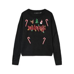 Véro Moda VERO MODA Weihnachtspullover »VMGLITTER LS O-NECK XMAS BOX« Black Detail:W. SEQ + MERRY ARTWORK S S X-Mas Pullover von Vero Moda