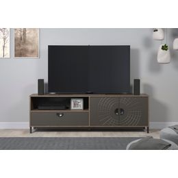 Lowboard Inosign "Fusion", perlbronze, rostoptik, B:183cm H:55cm T:40cm, Holzwerkstoff, Kunststoff, MDF, Metall, Sideboards, TV-Lowboard mit Soft-Close-Türen & Schubkasten – (B/T/H) 183/40/55 cm