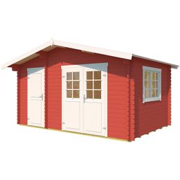 Gartenhaus Lasita Maja "Keila 28", rot (schwedenrot), Fußboden im Gartenhaus, ohne Dacheindeckung, Holzwerkstoff, Gartenhäuser, Blochbohlenhaus 34mm 2-Raum, Fundamentmass 4250x2800, Schwedenrot