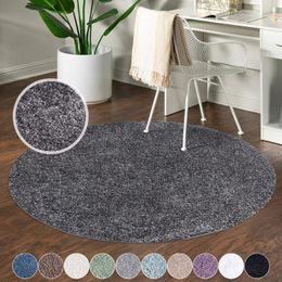 Hochflor-Teppich Carpet City "City Shaggy", grau (anthrazit), H:30mm Ø:80cm, Polypropylen, Teppiche, Teppich Langflor, Uni, Shaggy, flauschig-weich