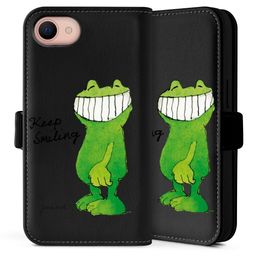 DeinDesign iPhone 16e Handy Klapph&uuml;lle Handyh&uuml;lle aus Kunst Leder schwarz Flip Case Janosch Frog Motivation Sideflip mit Lasche