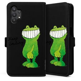 DeinDesign Galaxy A32 5G Handy Klapph&uuml;lle Handyh&uuml;lle aus Kunst Leder schwarz Flip Case Motivation Frog Janosch Sideflip mit langer Lasche