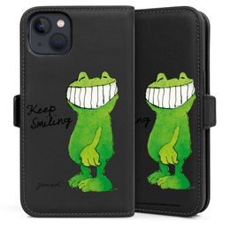 DeinDesign iPhone 13 Handy Klapph&uuml;lle Handyh&uuml;lle aus Kunst Leder schwarz Flip Case Janosch Frog Motivation Sideflip mit Lasche