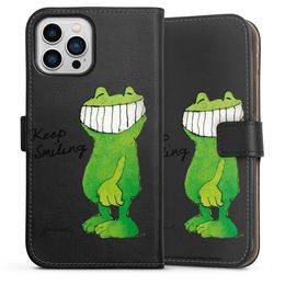 DeinDesign iPhone 13 Pro Max Handy Klapph&uuml;lle Handyh&uuml;lle aus Kunst Leder schwarz Flip Case Janosch Frog Motivation Sideflip mit langer Lasche