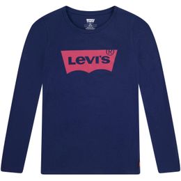 Langarmshirt LEVI'S KIDS "LS BATWING TEE", Mädchen, Gr. 14 (158), blau (medieval blau), Jersey, Obermaterial: 60% Baumwolle, 40% Polyester, bedruckt, Basic schmal hüftlang, Rundhals, abgesteppte Kante, Shirts, mit Logo Print for GIRLS