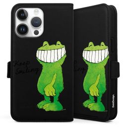DeinDesign iPhone 14 Pro Max Handy Klapph&uuml;lle Handyh&uuml;lle aus Kunst Leder schwarz Flip Case Janosch Frog Motivation Sideflip mit Lasche