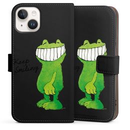 DeinDesign iPhone 14 Handy Klapph&uuml;lle Handyh&uuml;lle aus Kunst Leder schwarz Flip Case Janosch Frog Motivation Sideflip mit Lasche