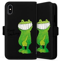 DeinDesign iPhone X Handy Klapph&uuml;lle Handyh&uuml;lle aus Kunst Leder schwarz Flip Case Janosch Frog Motivation Sideflip mit langer Lasche