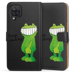 DeinDesign Galaxy A12 Handy Klapph&uuml;lle Handyh&uuml;lle aus Kunst Leder schwarz Flip Case Janosch Frog Motivation Sideflip mit langer Lasche