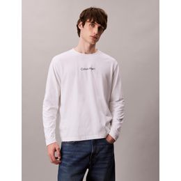 Langarmshirt Calvin Klein "LS RLXD STANDARD LOGO CREWNK TEE", Herren, Gr. XXL, hellwei&szlig;, Single Jersey, Obermaterial: 100% Baumwolle, unifarben, relaxed fit h&uuml;ftlang, Rundhals, eingesetzt abgesteppte Kante, Shirts Langarmshirt, Rundhalsausschnitt, relaxed fit