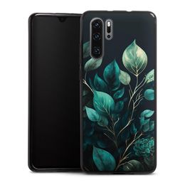 DeinDesign Huawei P30 Pro Handy Silikon H&uuml;lle Case schwarz Handyh&uuml;lle Eukalyptus Leaves Black