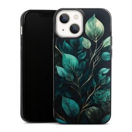 DeinDesign iPhone 13 Mini Handy Slim Case extra d&uuml;nn Silikon Handyh&uuml;lle schwarz H&uuml;lle Eukalyptus Leaves Black Silikon Slim Case