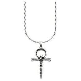 Kette mit Anh&auml;nger Bruno Banani "Schmuck Geschenk Halsschmuck Anh&auml;nger Kreuz mit Totenk&ouml;pfe-Design", schwarz (edelstahlfarben, schwarz), Halsketten, Damen, Edelstahl, L: 55 B: 2,8mm, B:2,8mm