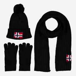 Geographical Norway 3-teiliges schwarzes Set aus Mütze, Schal und Handschuhen