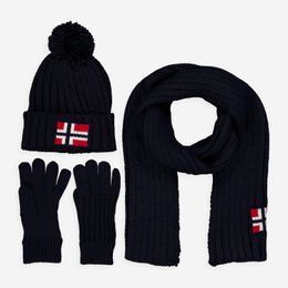 Geographical Norway 3-teiliges Set mit dunkelblauer Mütze, Schal und Handschuhen