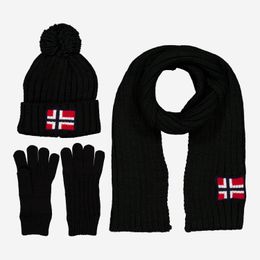 Geographical Norway 3-teiliges schwarzes Set aus Mütze, Schal und Handschuhen