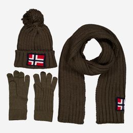 Geographical Norway 3-teiliges dunkelgrünes Set aus Mütze, Schal und Handschuhen