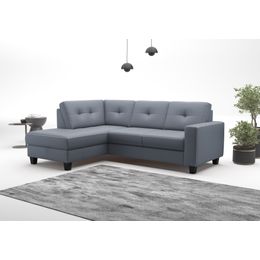 Ecksofa Places of Style, B:226cm H:91cm T:170cmgraublau, Wohnzimmer, Sofas, "Varese", wahlweise mit Bettfunktion und Bettkasten