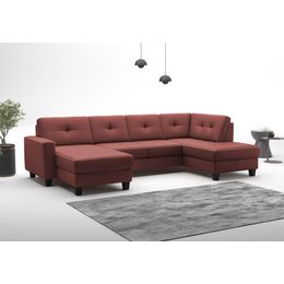 Wohnlandschaft Places of Style "Varese", merlot, B:304cm H:91cm T:170cm, Sofas, wahlweise mit Bettfunktion und Bettkasten