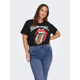 Kurzarmshirt Only CARMAKOMA "CARROLL LIFE SS O-NECK REG TEE LC JRS", Damen, Gr. L, schwarz print:leo rolling artwork, Jersey, Obermaterial: 100% Baumwolle, bedruckt, regular fit normal, Rundhals, Shirts