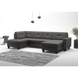 Wohnlandschaft Places of Style "Varese", grau (anthrazit), B:304cm H:91cm T:170cm, Sofas, wahlweise mit Bettfunktion und Bettkasten