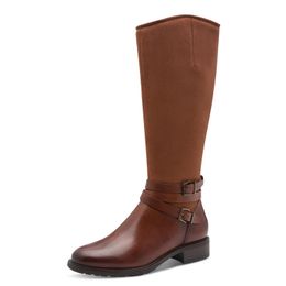 Tamaris Damen Stiefel, Gr. 38braun, Leder, Lederimitat, Textil, Veloursleder, unifarben, used, Schuhe, Blockabsatz, Langschaftstiefel mit Touch