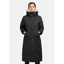 Wintermantel Khujo "Agneta-YM", Damen, Gr. L (40), grau, Obermaterial: 100% Polyester; Futter: 100% Nylon; Wattierung: 100% Polyester, Basic, gerade ca. Mitte Wade, hoch geschlossener Ausschnitt, verstellbar Rippstrickb&uuml;ndchen mit Druckkn&ouml;pfen,verstellbar, M&auml;ntel Wintermantel, Langer Damen Mantel mit weichem Teddyfleece an der Kapuze